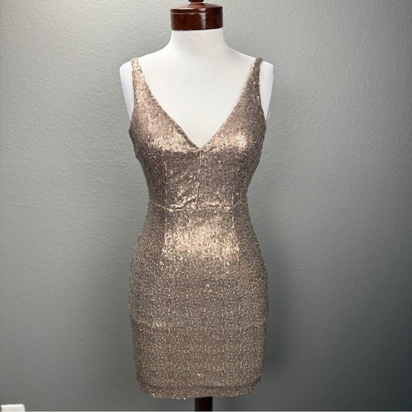 Lulus | Dresses | Lulus Champagne Showers Matte Bronze Sequin Bodycon ...